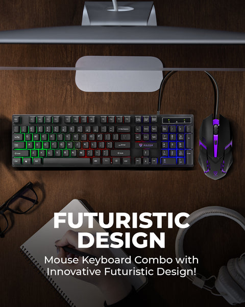 RAEGR RapidGear X30 Wired Rainbow Backlight Keyboard and 1200 DPI Mous ...